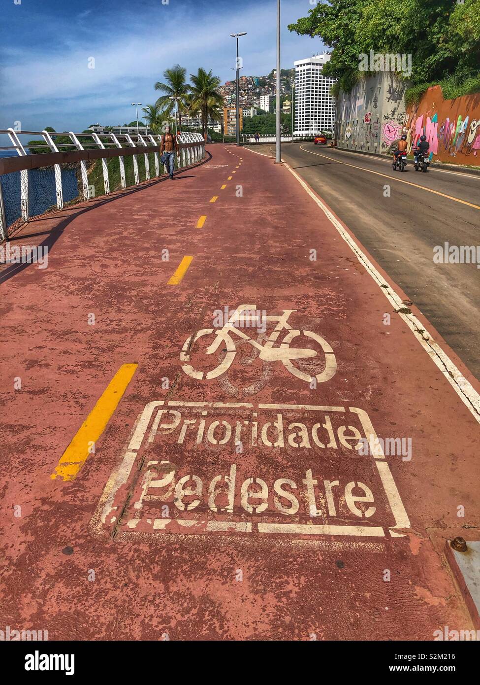 A bike path along the coast in LeBlon, Rio de Janeiro, Brazil Stock ...