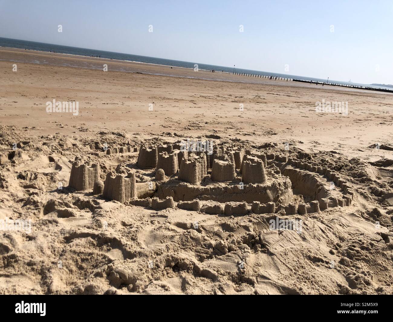 21st April 2019. Sandcastle fortress built on a sunny Blyth beach ...