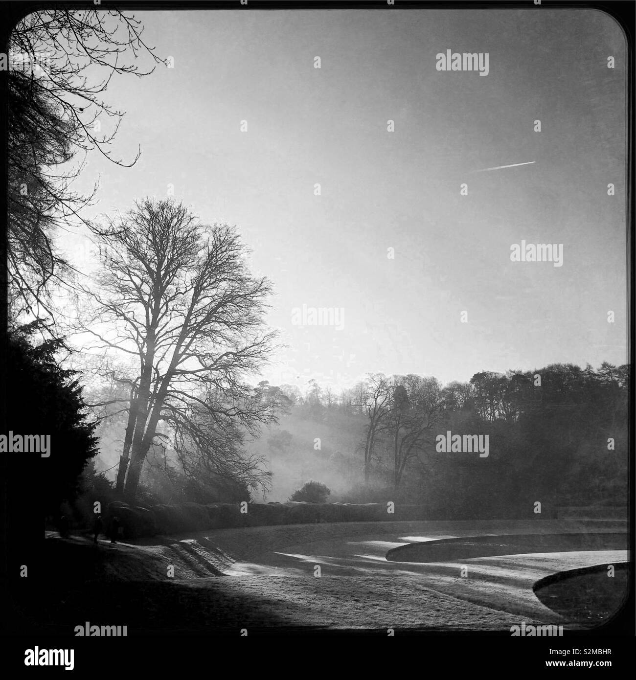 Black and white misty landscape near Ripon, North Yorkshire, England ...