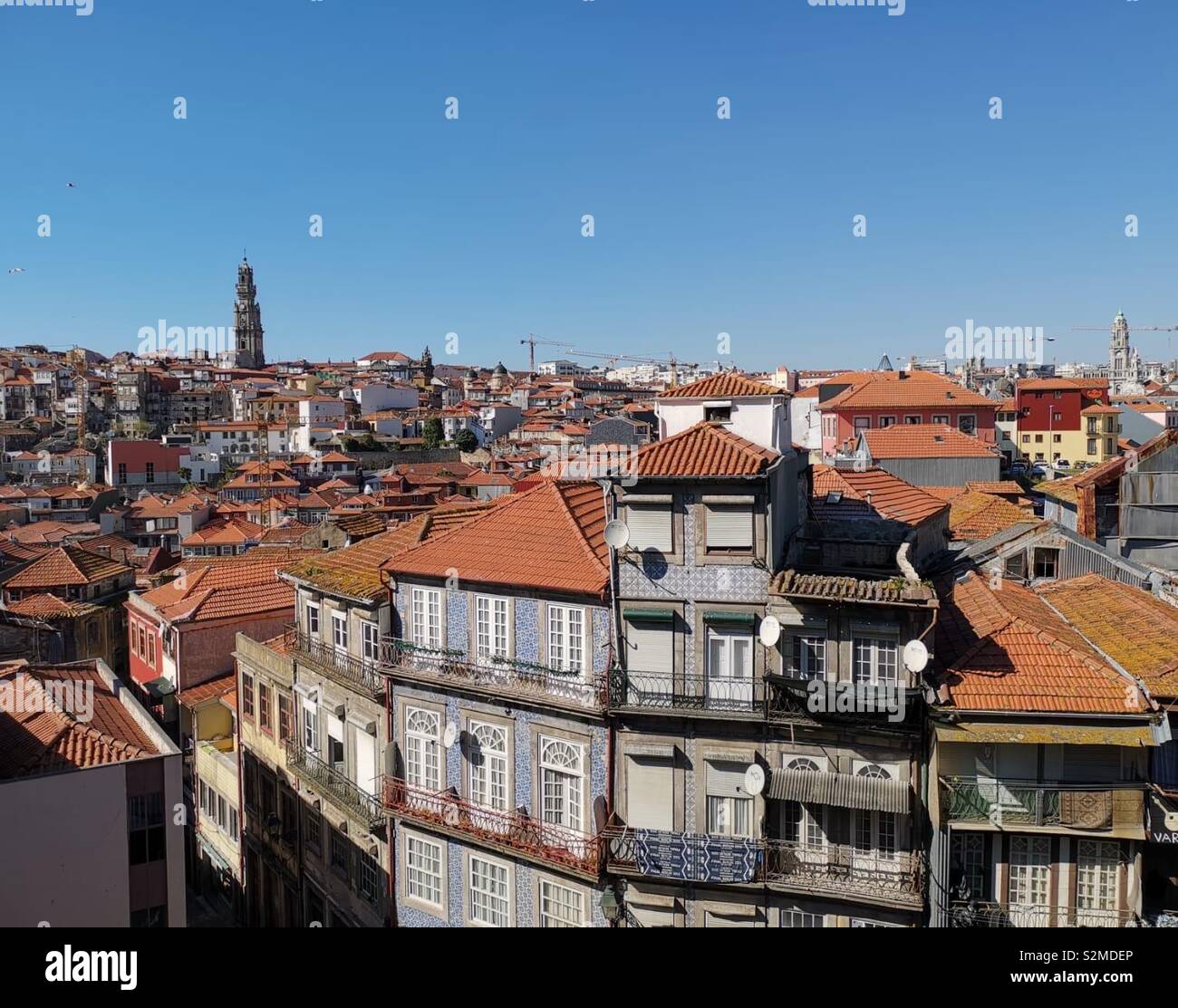 Above the rooftops, looking down on the densely packed homes in Porto ...