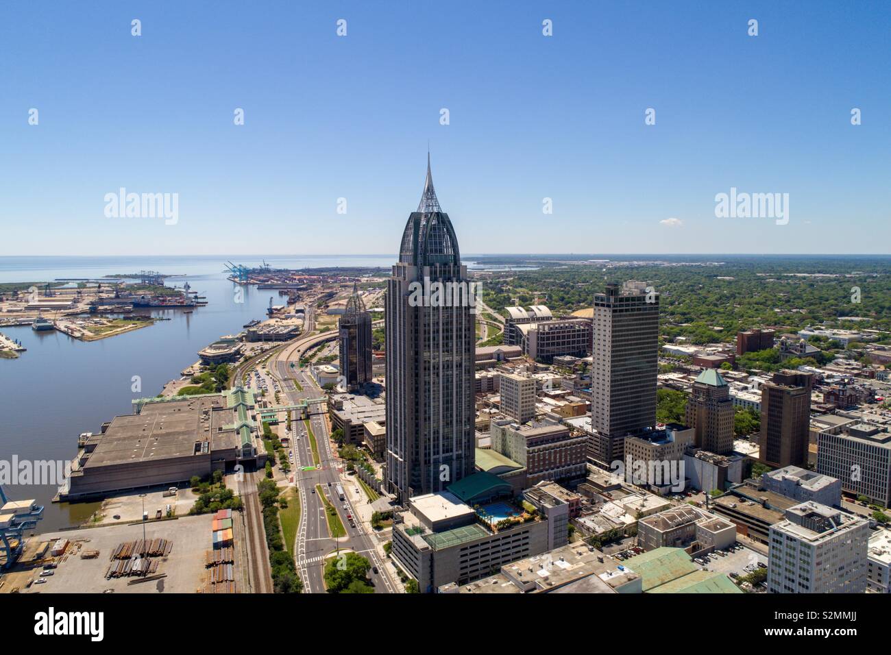 Downtown Mobile, Alabama riverside on a beautiful spring day Stock ...