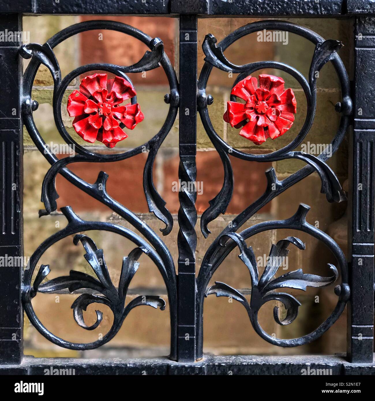 Flower detail on gate of Worcester Cathedral, Worcestershire, UK Stock ...