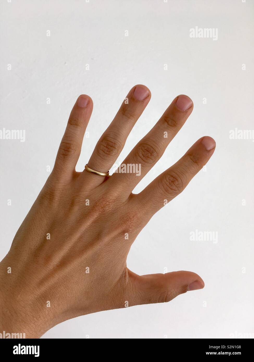 Hand with wedding ring Stock Photo - Alamy