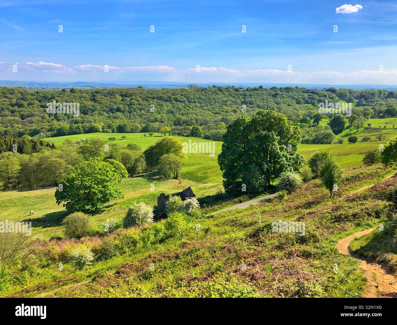 View from the foot of the Garth mountain across countryside towards ...