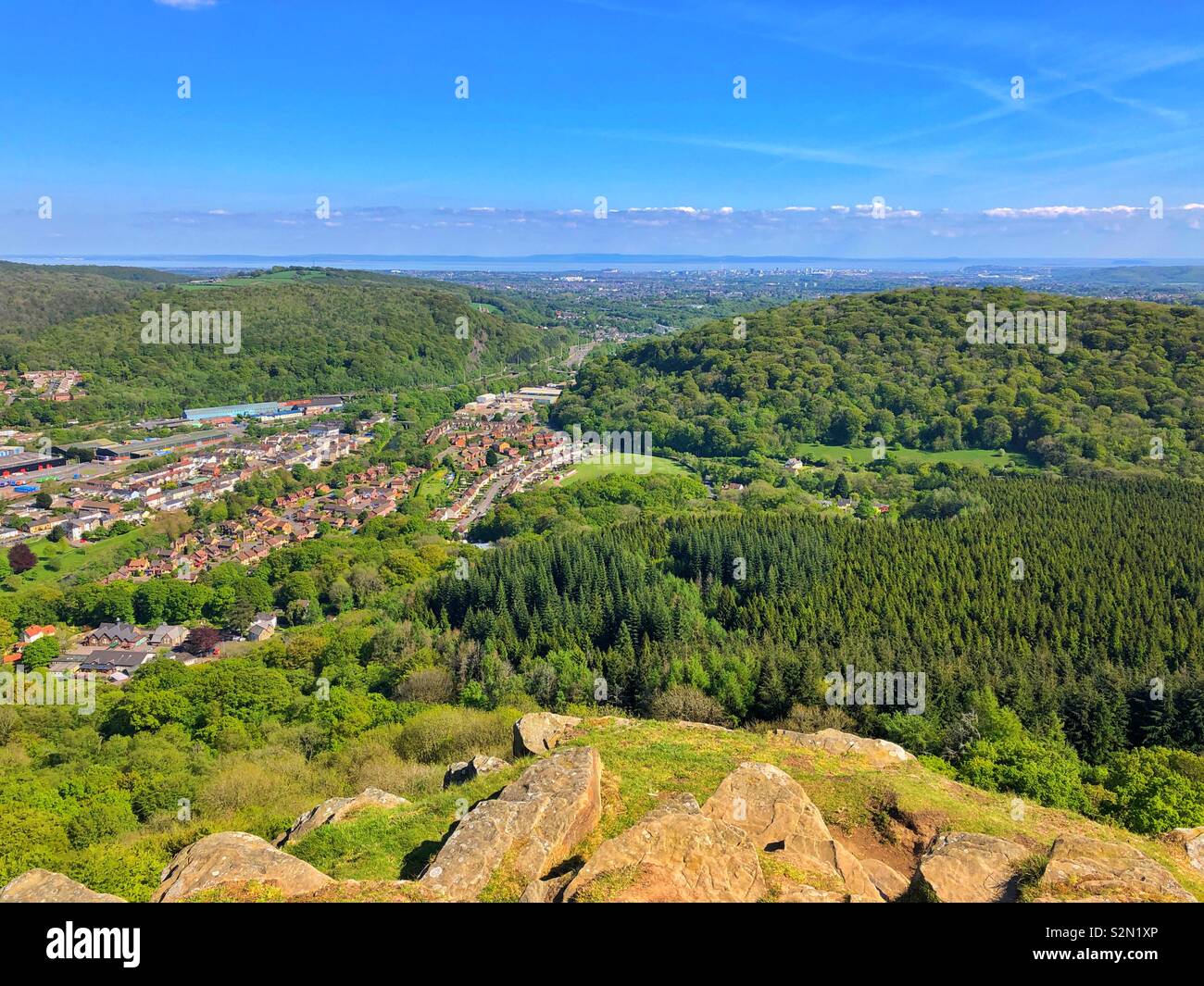 View from Garth mountain across Cardiff towards the Bristol Channel ...