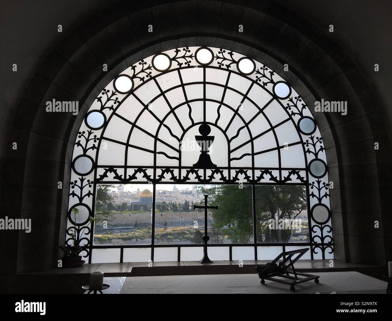 A picture of the window in the dominus flevit chapel looking out at ...