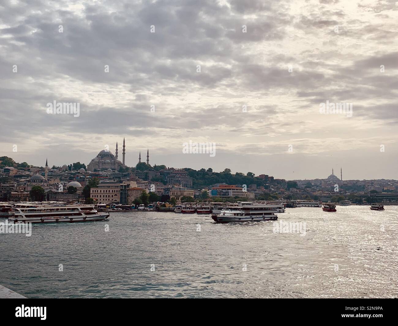 Istanbul skyline with boats on Bosphorus river Stock Photo - Alamy