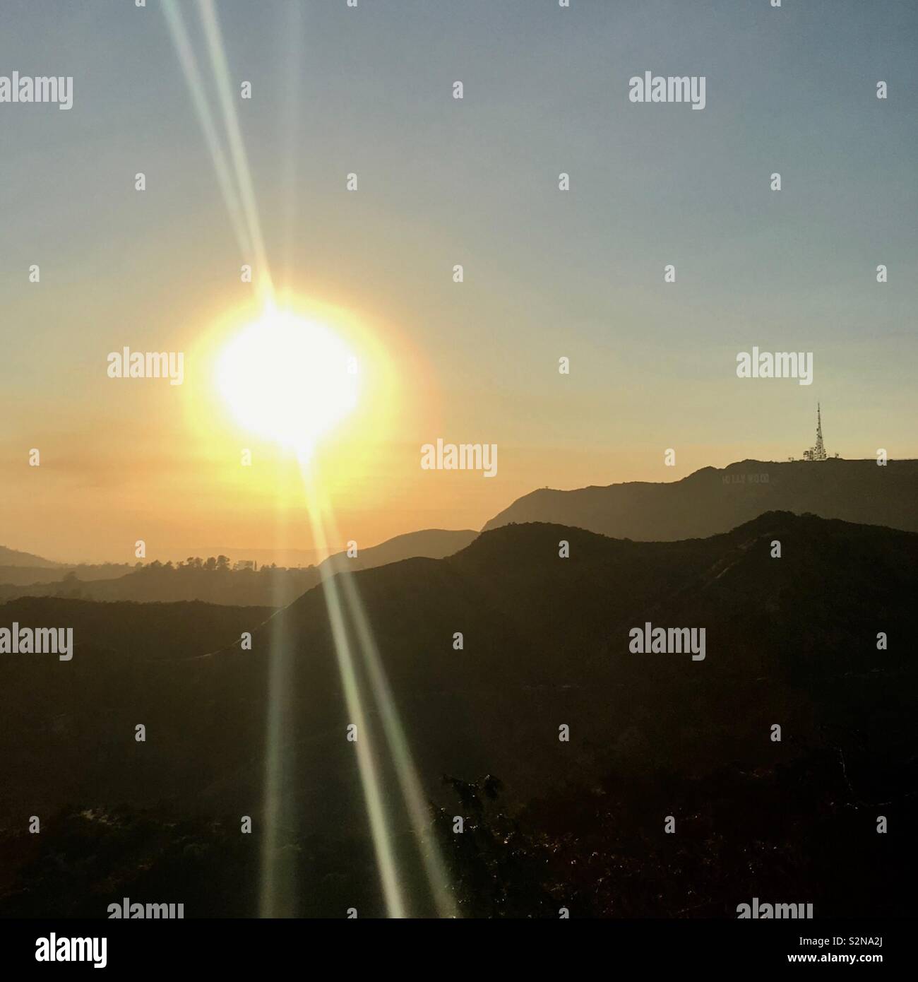 Sunset on Hollywood Hills Stock Photo - Alamy