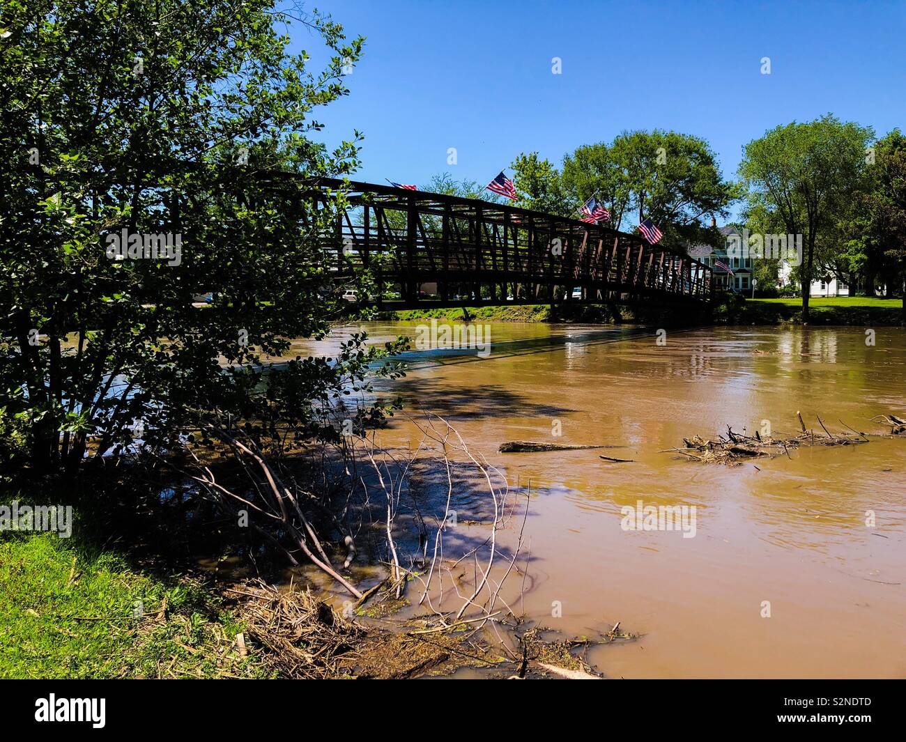 American Flags on Island Park Walk Bridge Stock Photo - Alamy