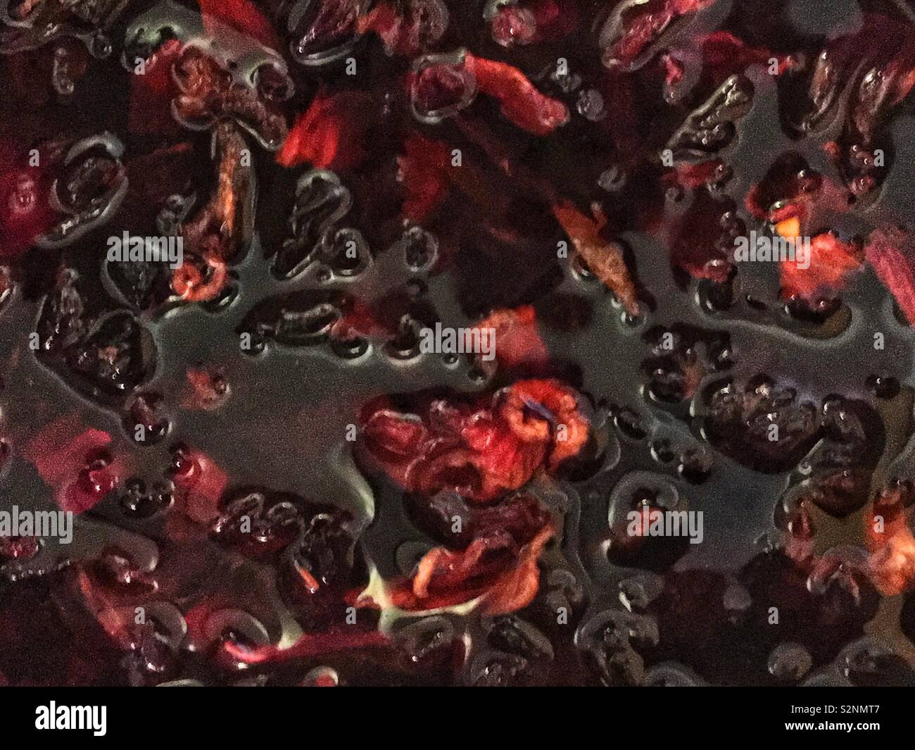 Fresh delicious and tasty hot brew of Hibiscus flower tea, aka roselle, rosella, sorrel, red ...