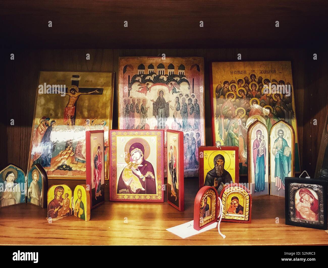 Display of Christian icons for sale at flea mall Stock Photo - Alamy