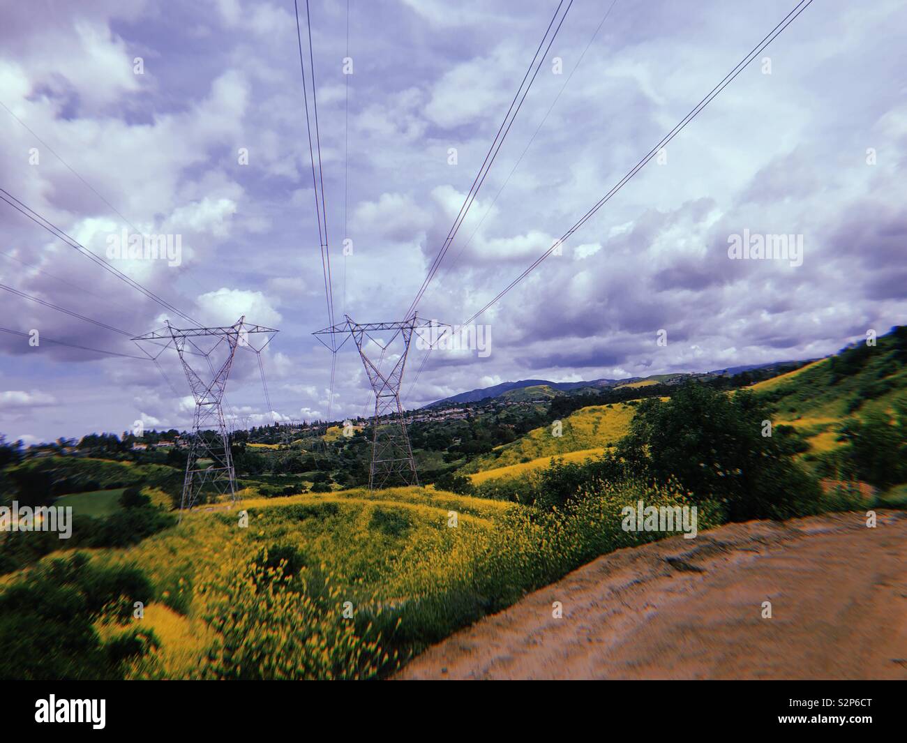 Nature with power lines Stock Photo - Alamy