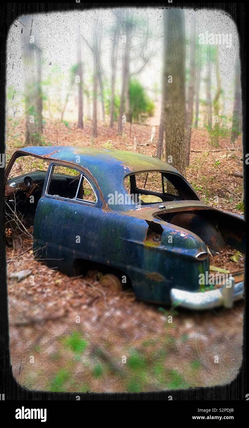 Rusty car in the woods Stock Photo - Alamy