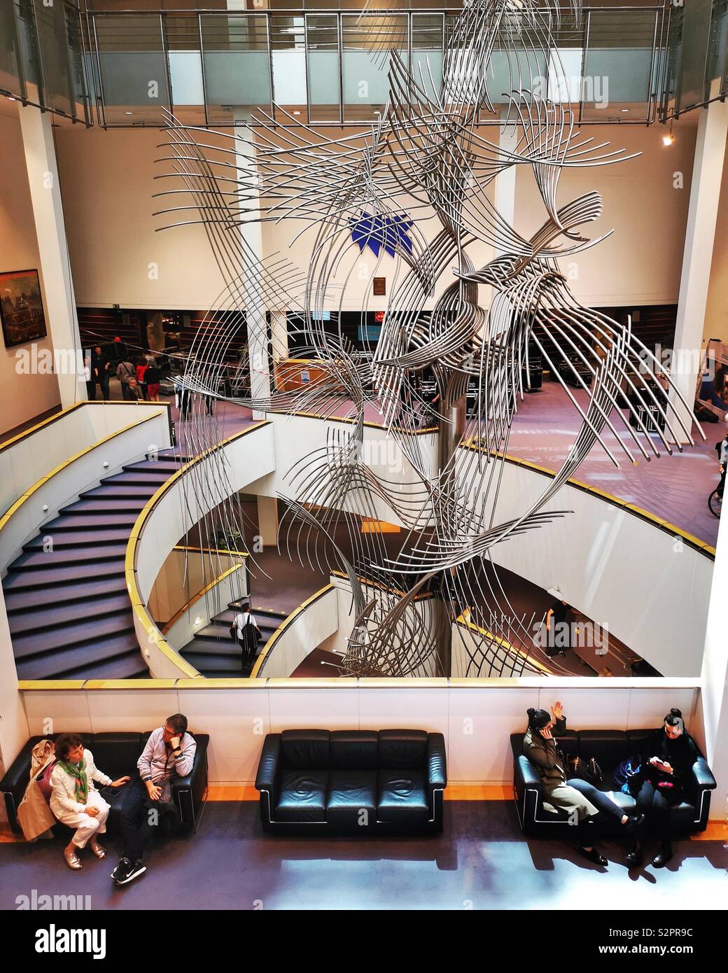 Sculpture in atrium of European Parliament building, Brussels Stock ...