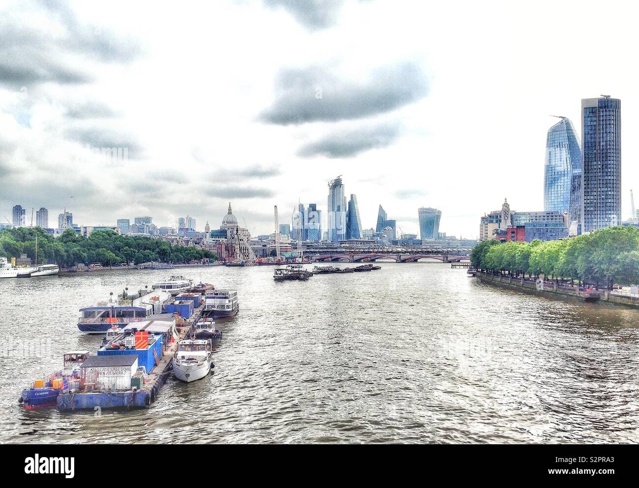 View from Waterloo Bridge looking along the river Thames towards St ...