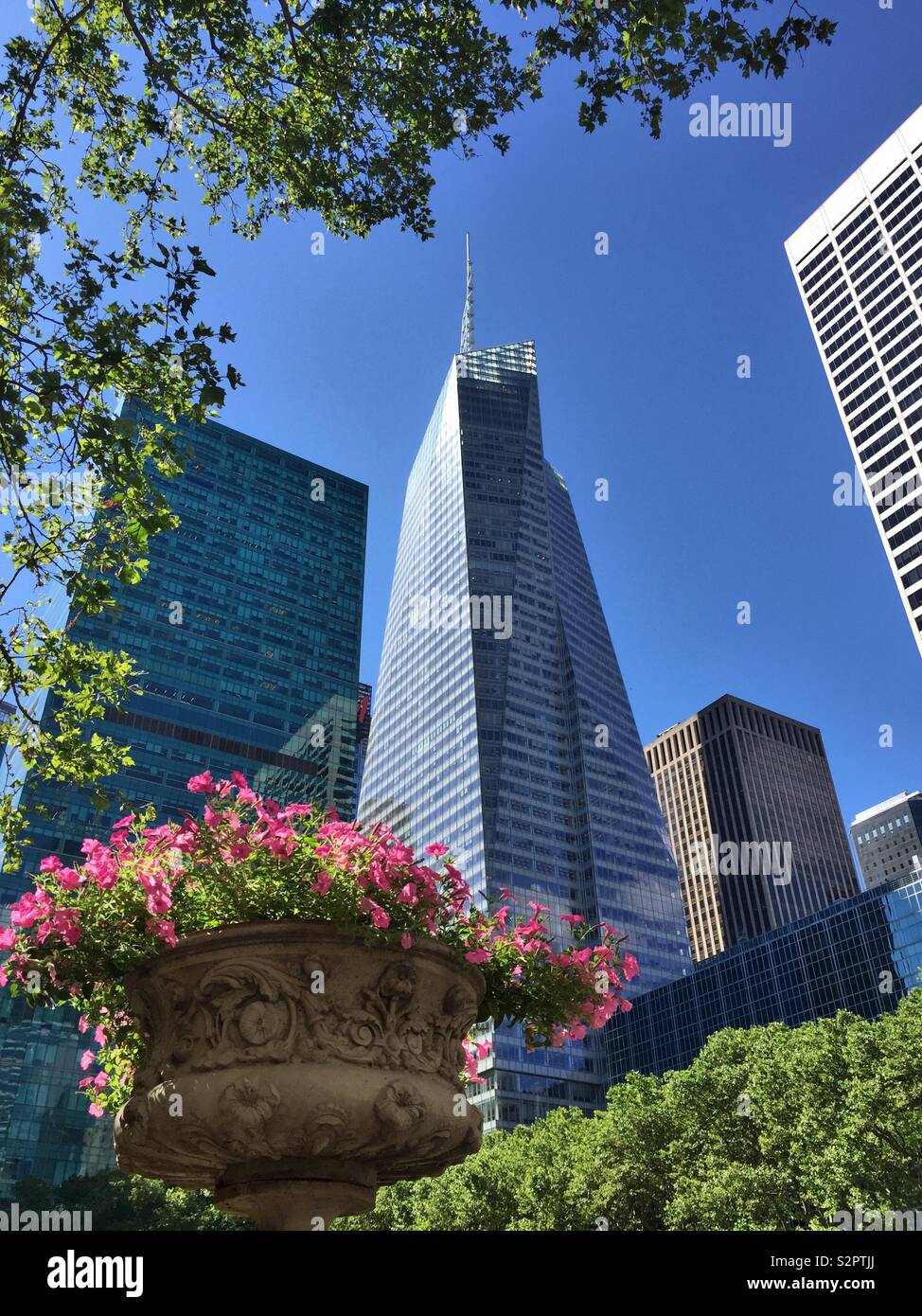 The Bank of America Tower and other skyscrapers as seen from Bryant ...
