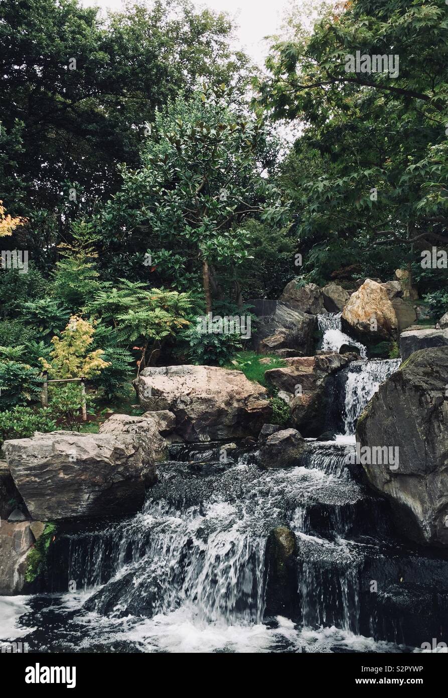 Waterfall in the Japanese Garden, Holland Park, Kensington, London ...