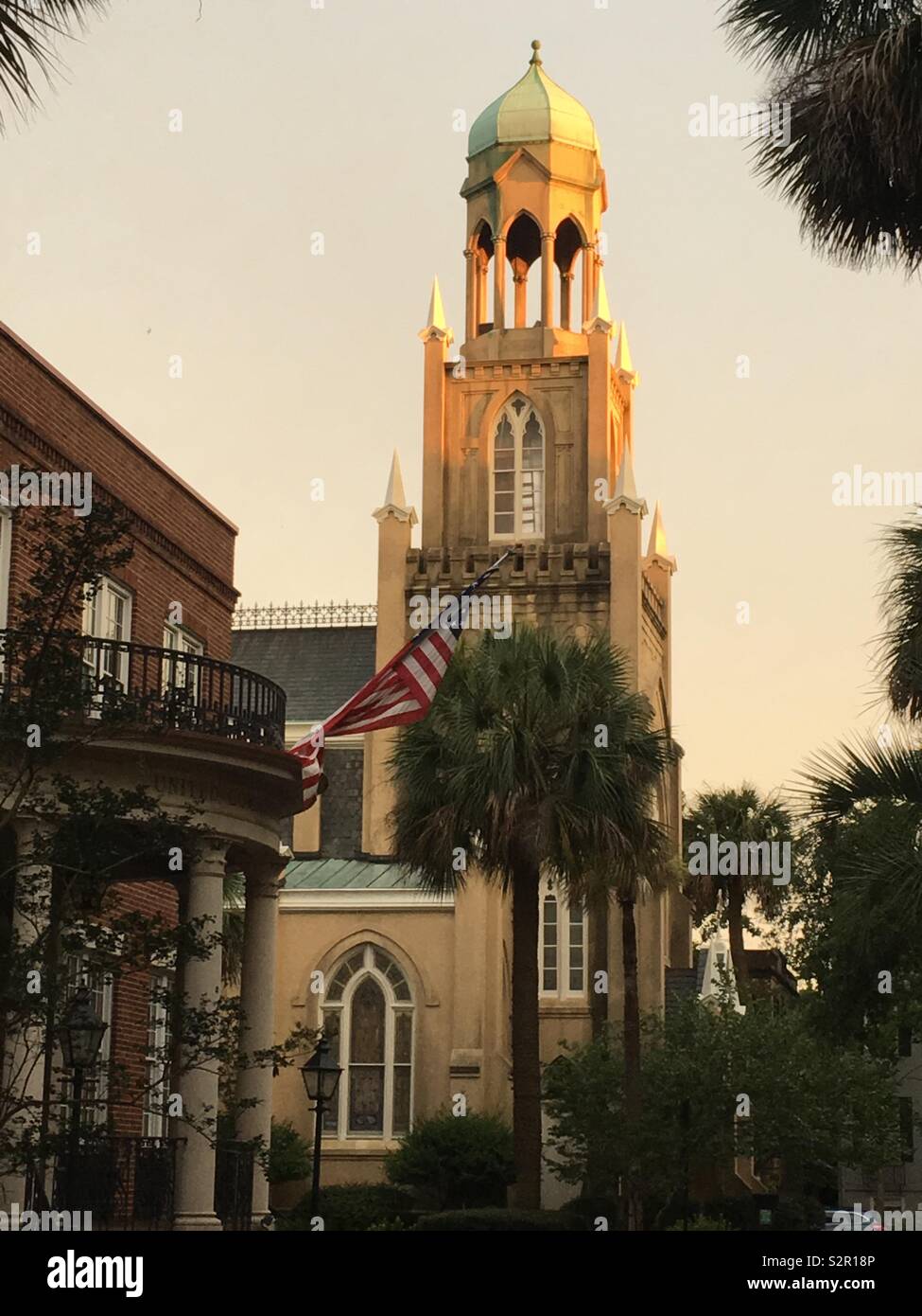 Sunlight illuminates Mickve Israel Temple in Savannah, Georgia Stock ...