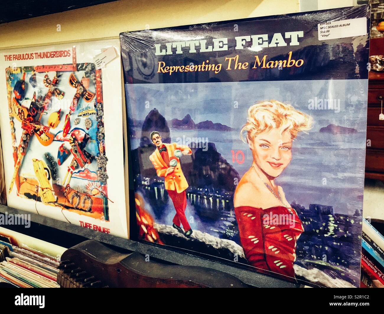 Colorful collectible vinyl record albums on display at flea mall Stock ...