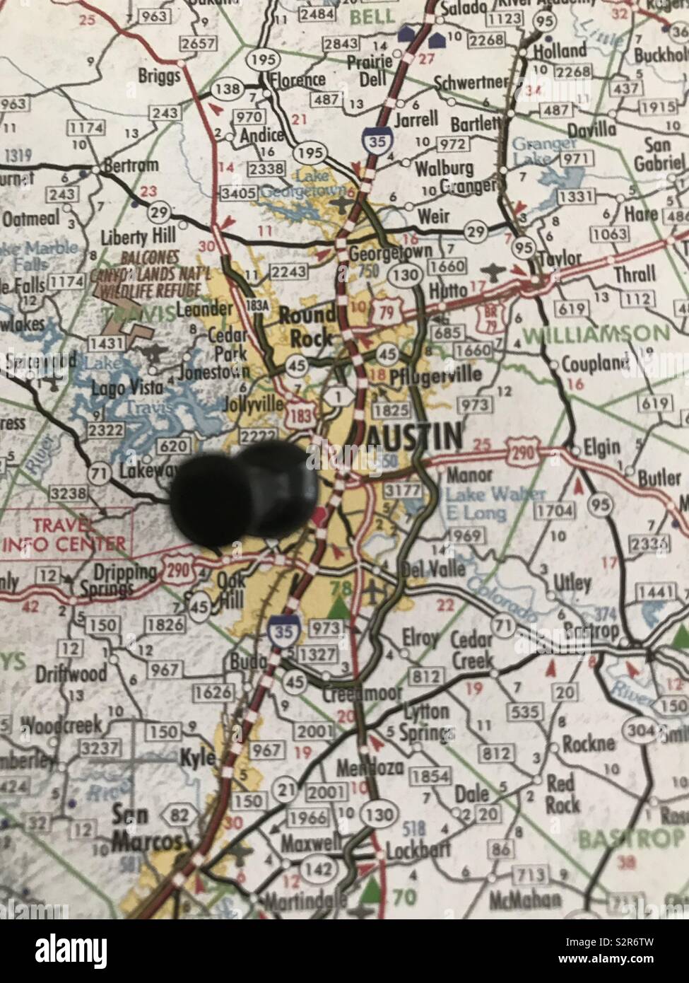 Map with Austin Texas pinned Stock Photo - Alamy