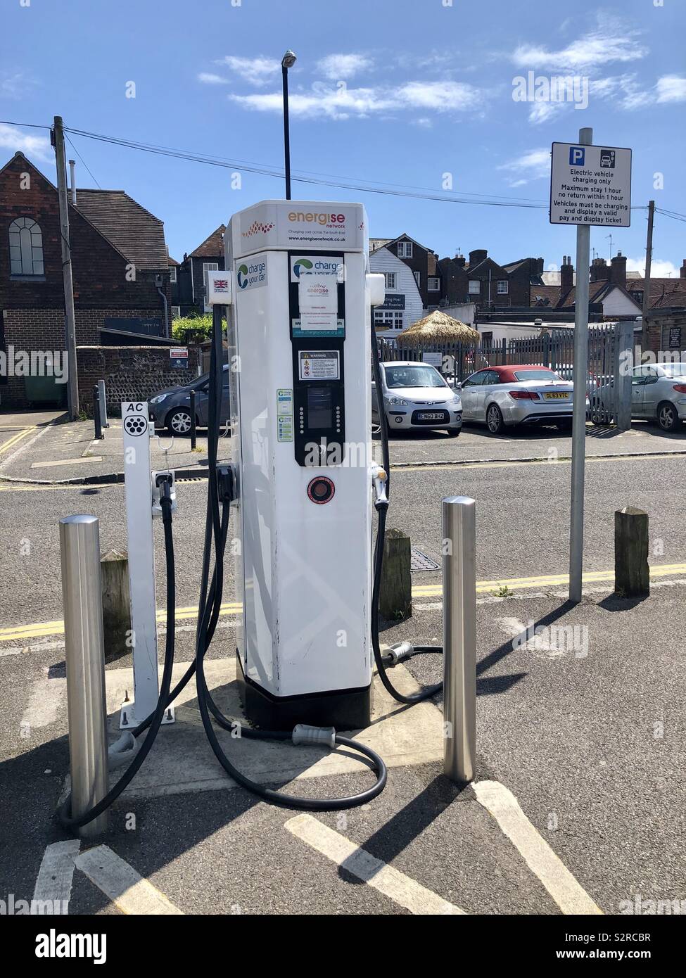 Electric car charging point in a public car park in Lewes, East Sussex ...