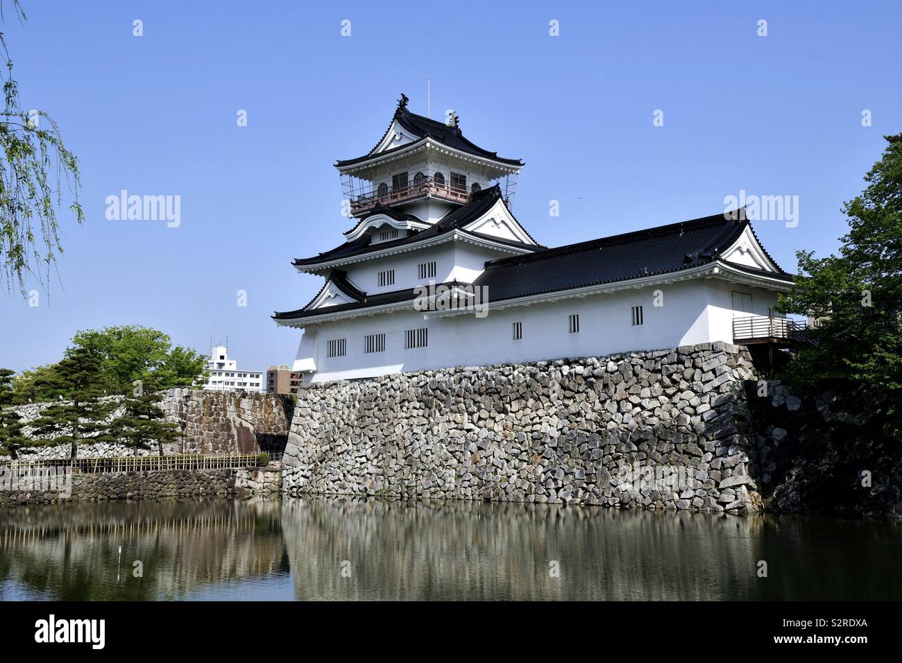 Outside wall and moat of Toyama Castle, Japan Stock Photo - Alamy