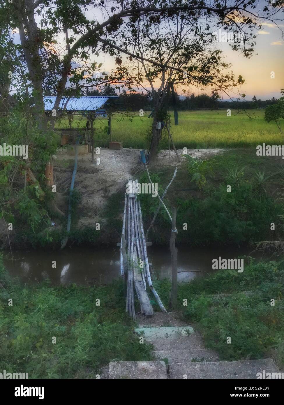 Morning view in village Stock Photo - Alamy