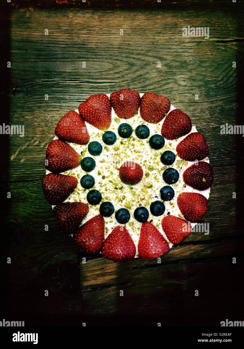 Strawberry cheesecake from top view Stock Photo - Alamy