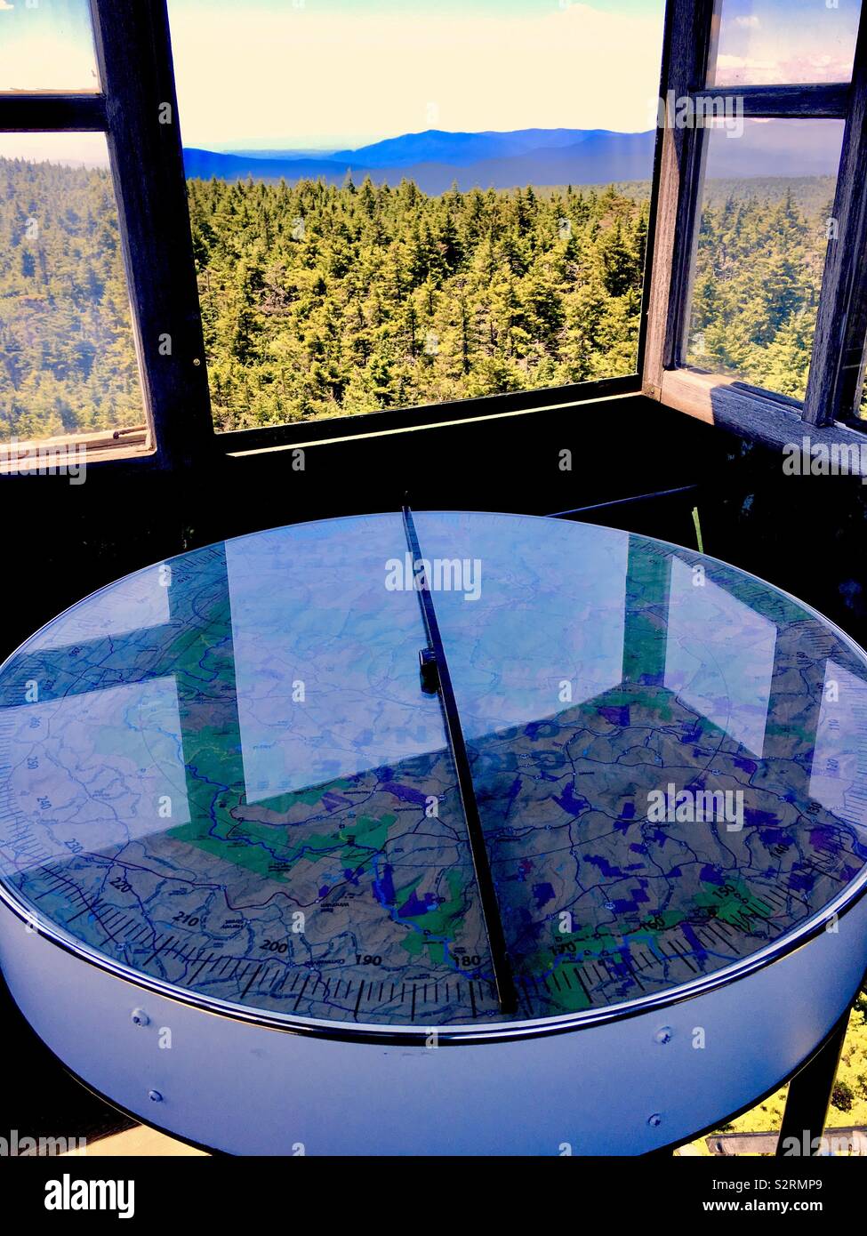 Theodolite compass in Fire Tower at Hunter Mountain New York Stock ...