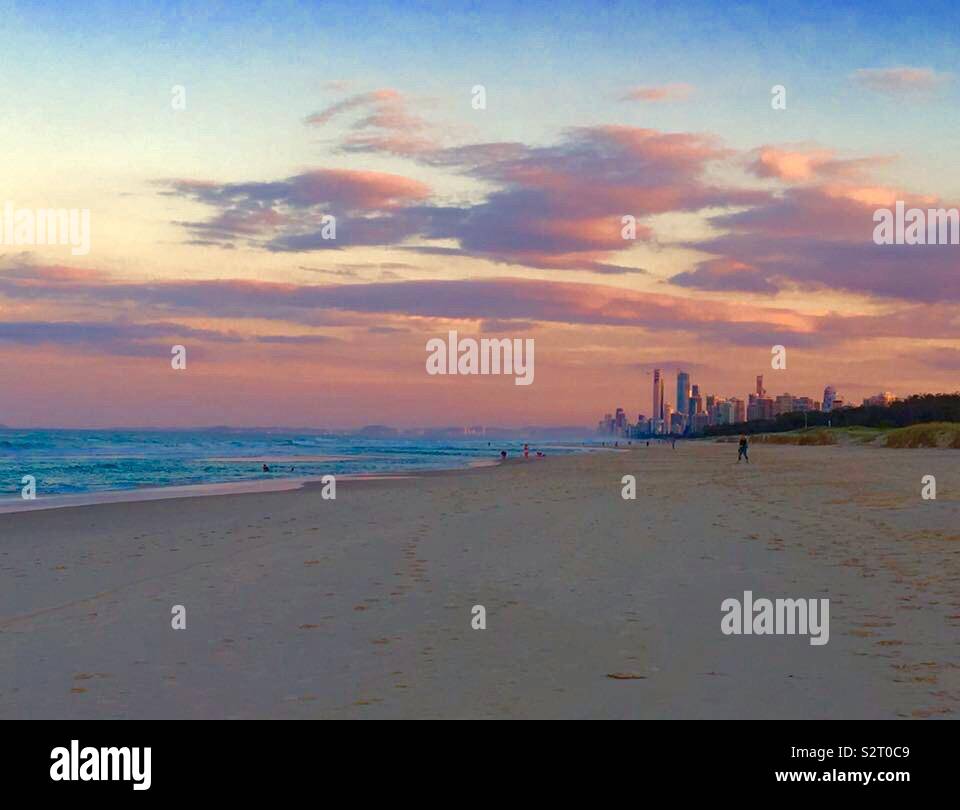 The Spit Beach on the Gold Coast with Surfers Paradise in background at ...