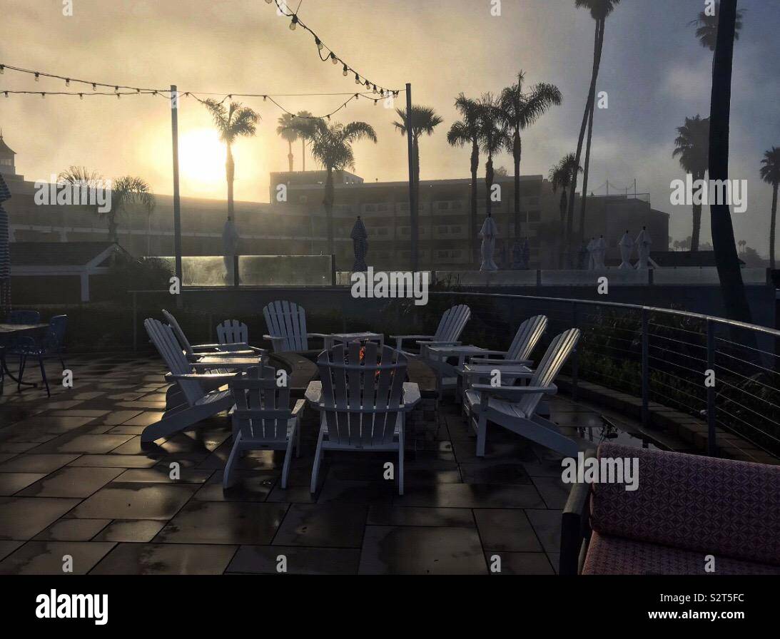 Hotel patio area in Southern California. During the sunset, with patio ...