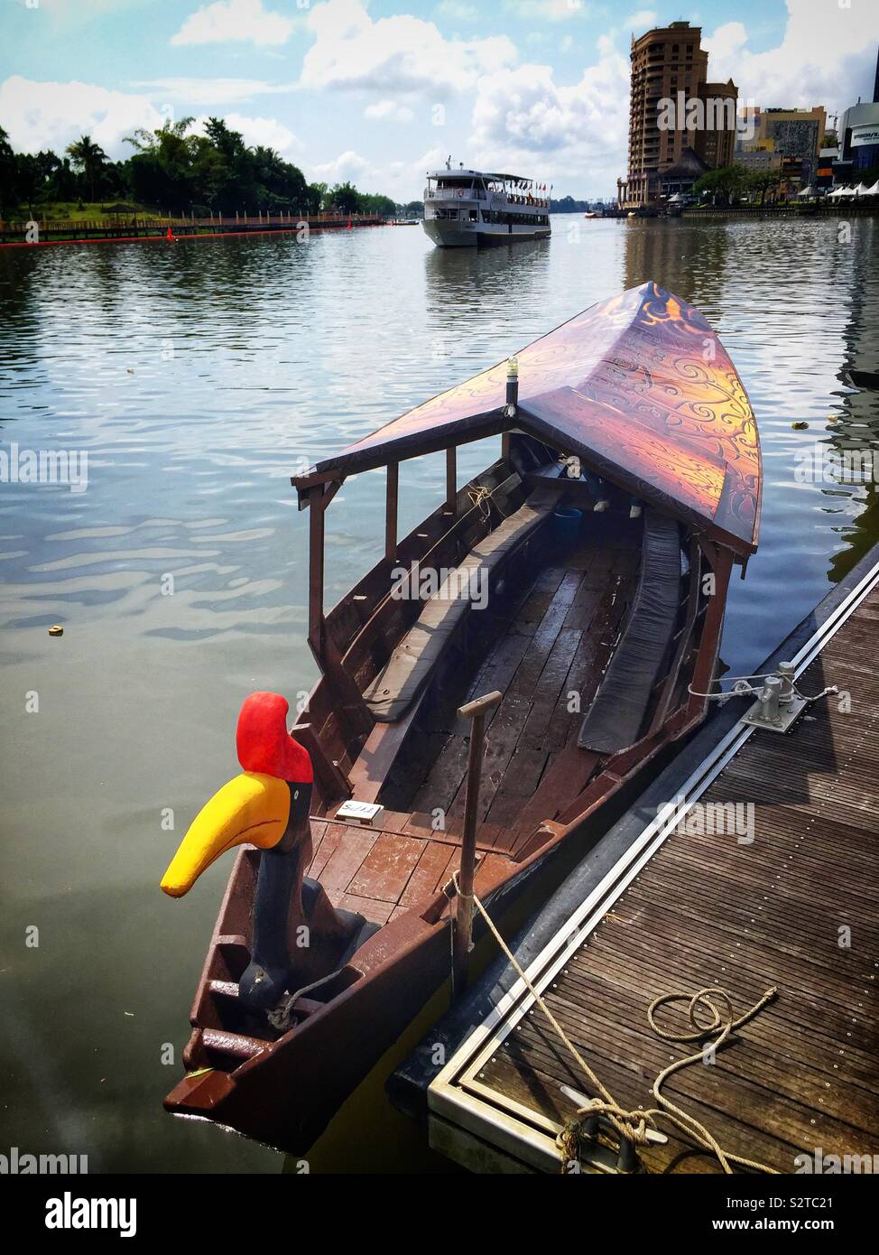 A traditional Malay Orang Ulu boat used for tourist cruises on the ...