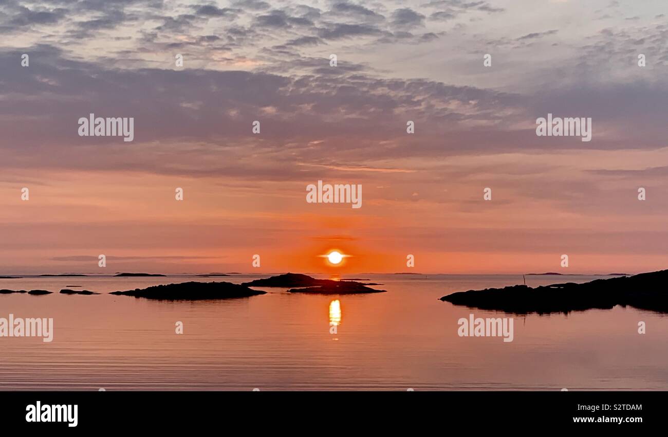Spectacular sunset seen from the coastal town of Hunnebostrand in south ...