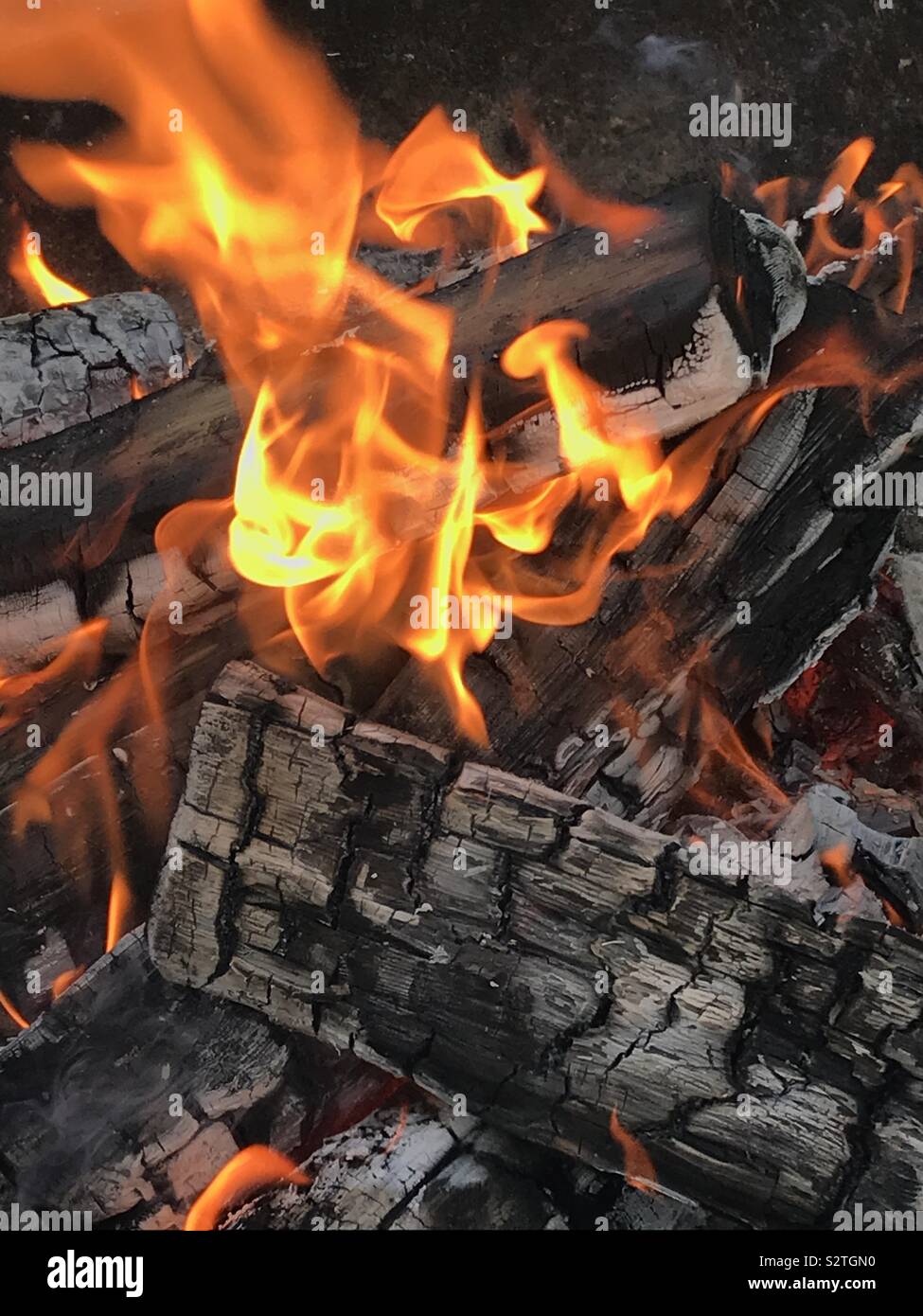 Campfire flames burning wood logs Stock Photo - Alamy