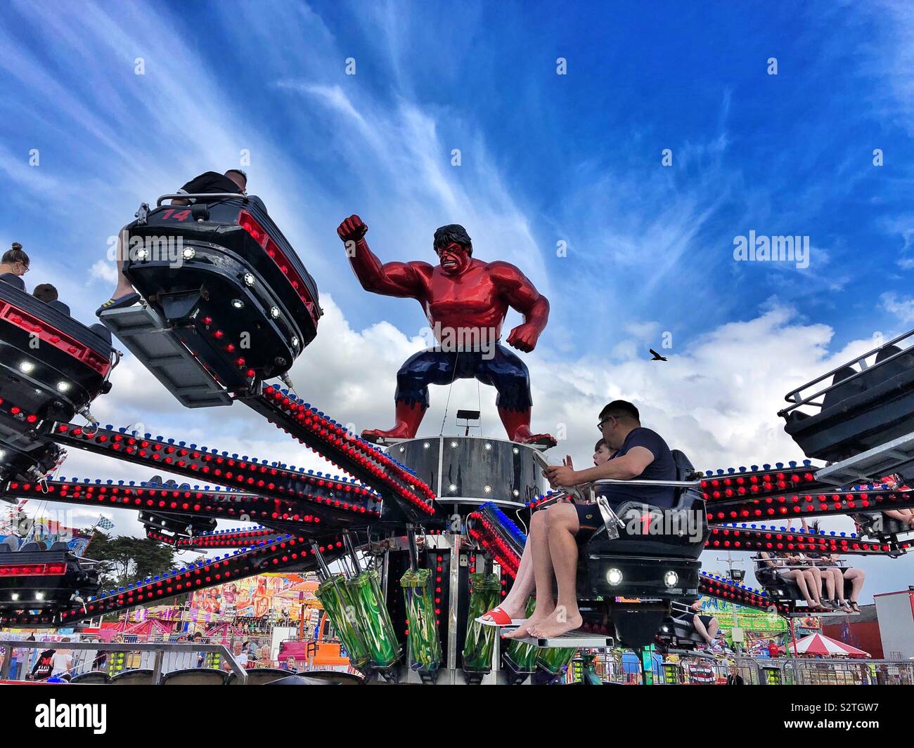 Fairground ride with the Hulk. Porthcawl, South Wales Stock Photo - Alamy