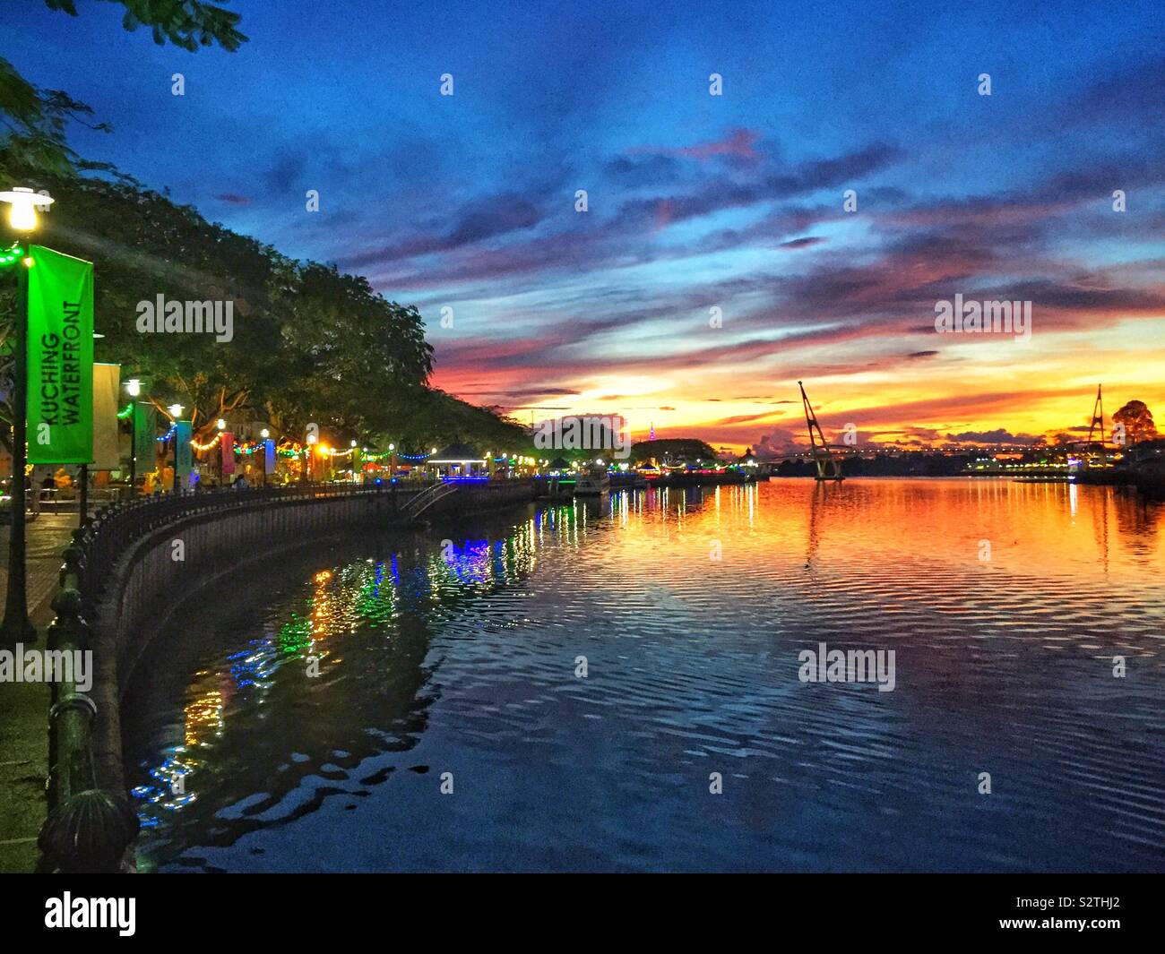 The Waterfront precinct on the south bank of the Sarawak River at ...