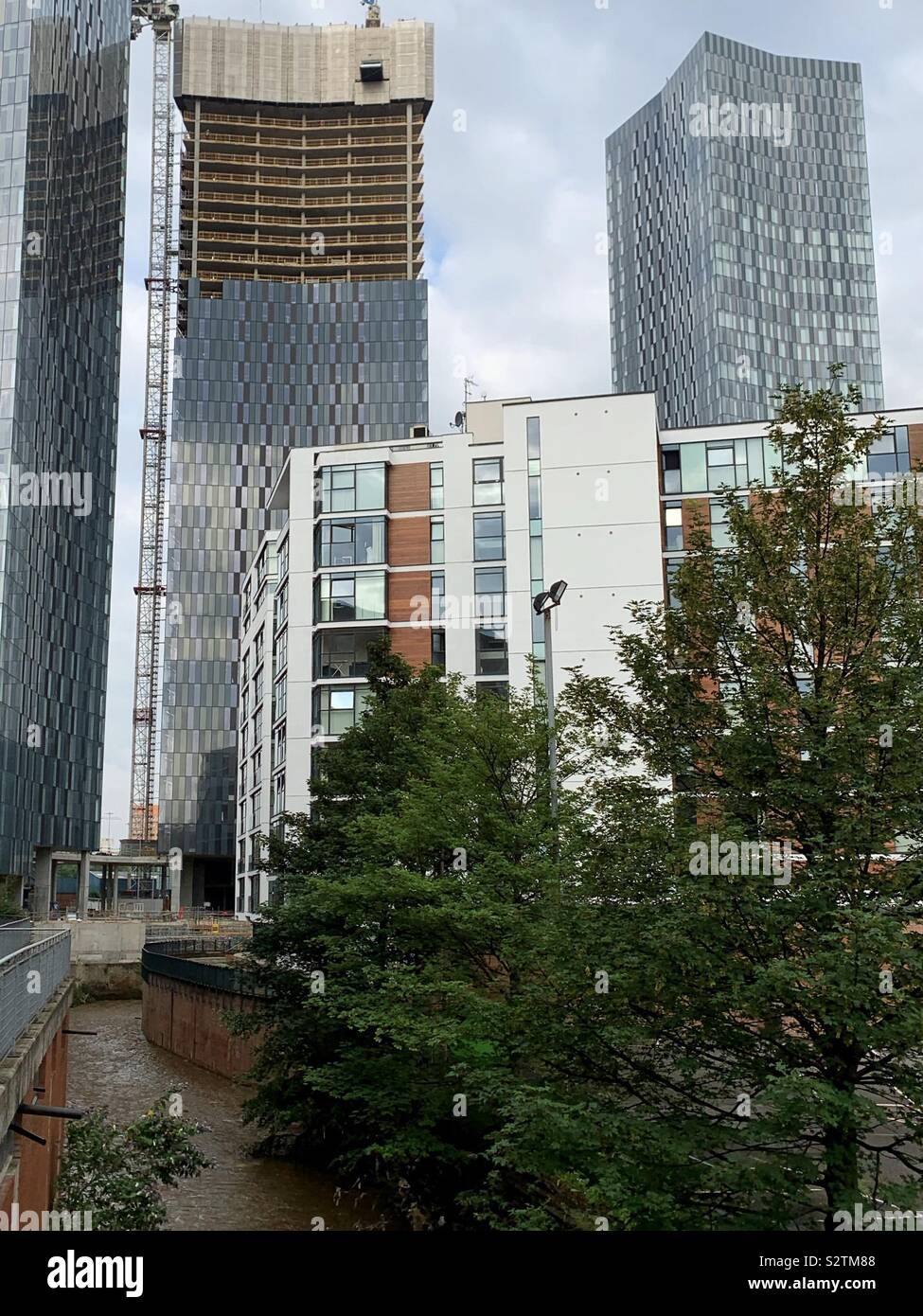 High water level In Manchester. Flooding and rain sees the River Irwell ...