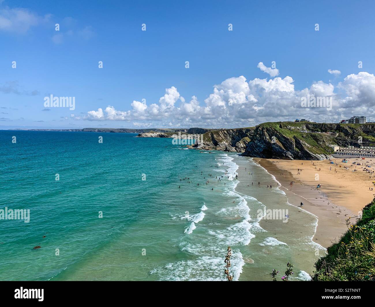 View over Tolcarne beach in Newquay Cornwall Stock Photo - Alamy