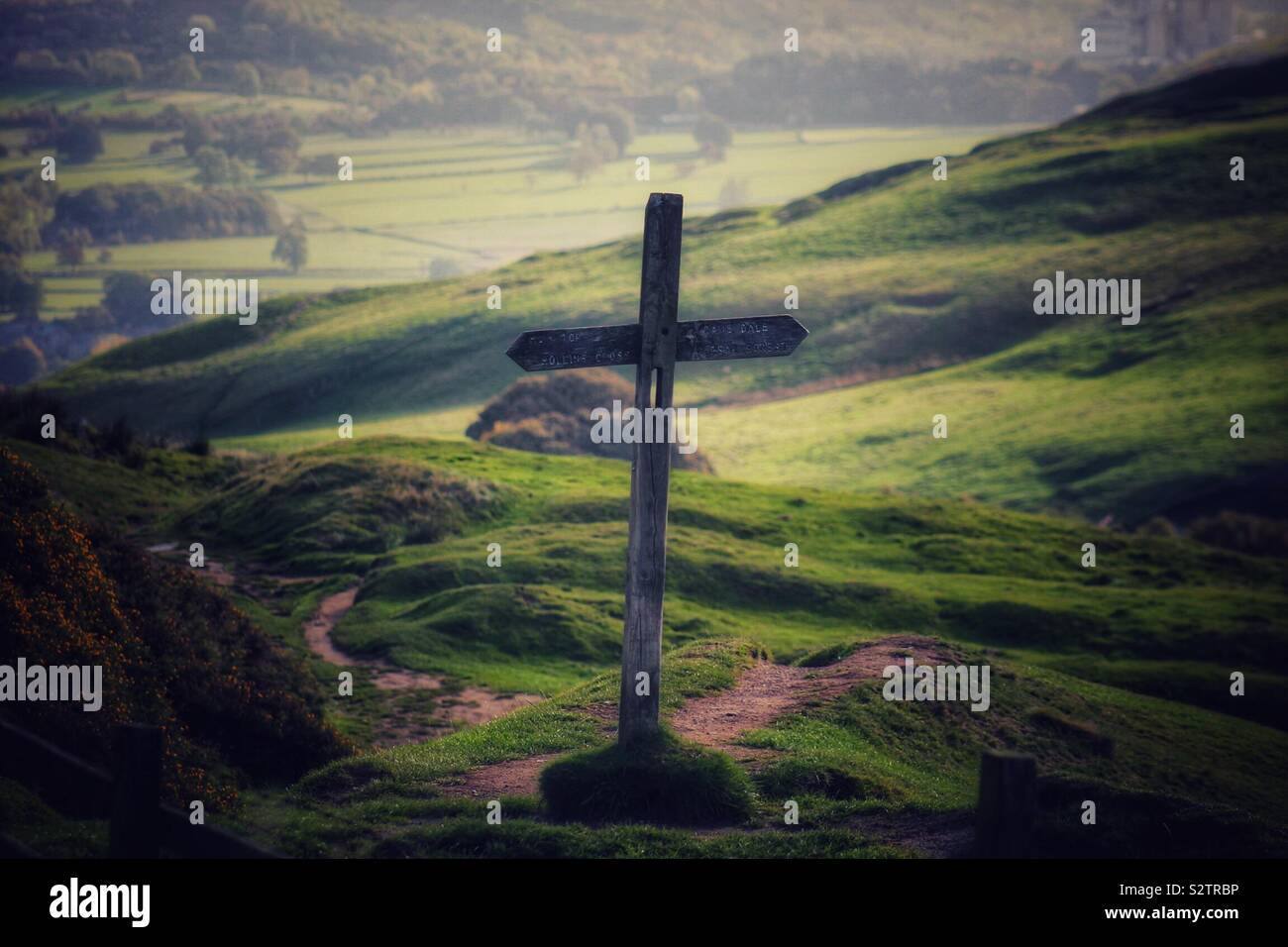 Cross on a hill, so up high, where all the saints, tough the sky Stock ...