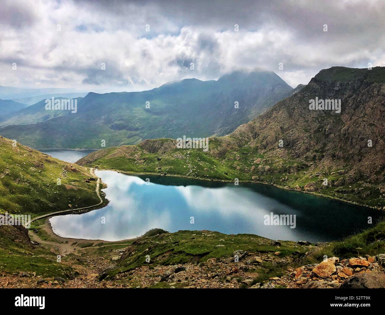 Glaslyn, the lake below Mount Snowdon, August Stock Photo - Alamy