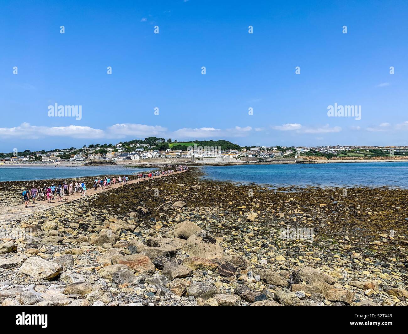 View from St Michael’s Mount causeway in Marazion Cornwall at low tide ...
