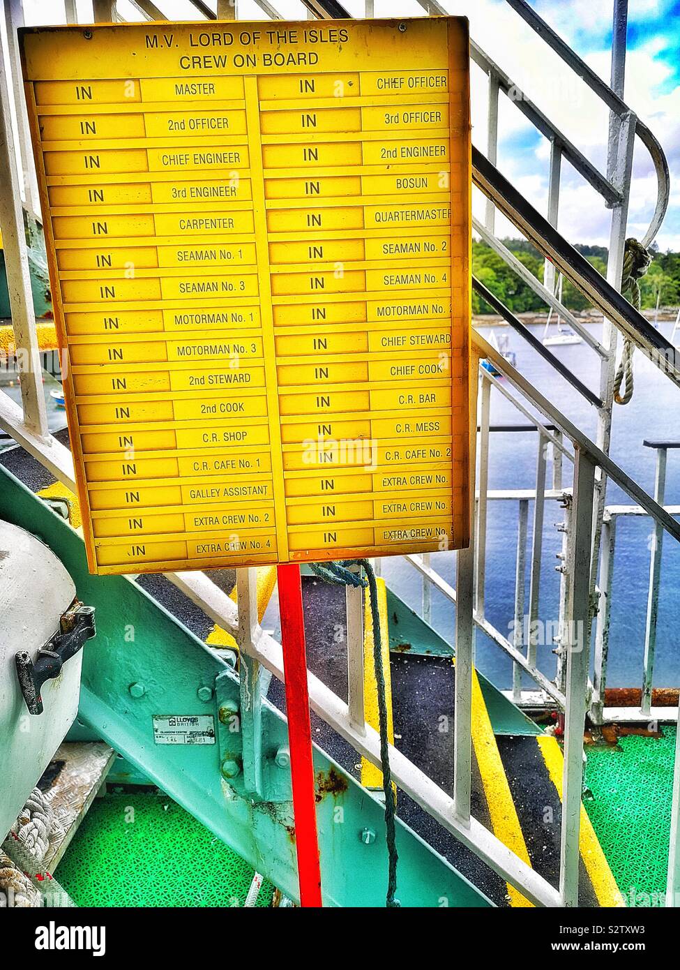Crew on board list on M V Lord of the Isles ferry from Armadale on Isle ...