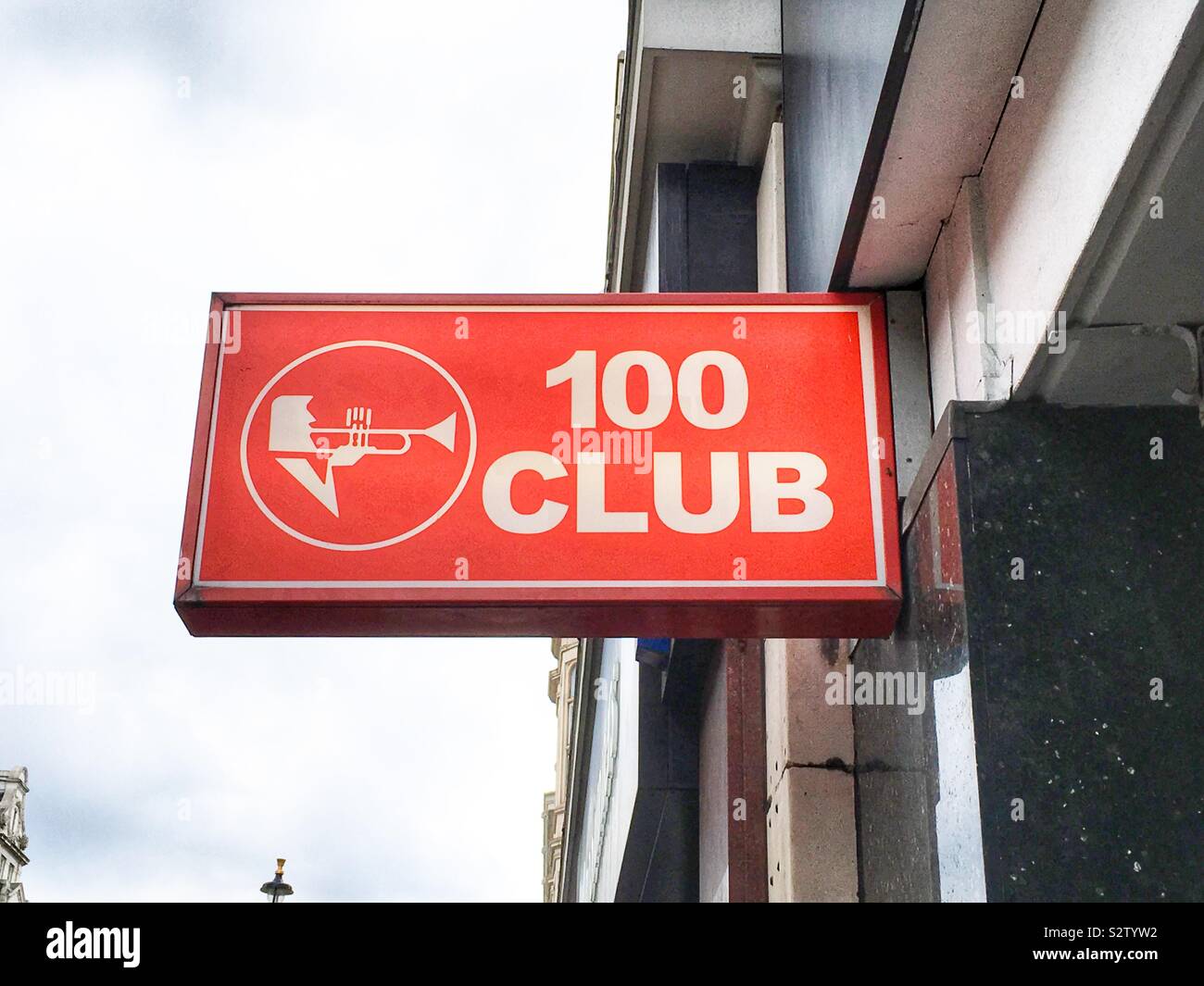 Entrance sign to the Hundred or 100 club, Oxford Street, London ...