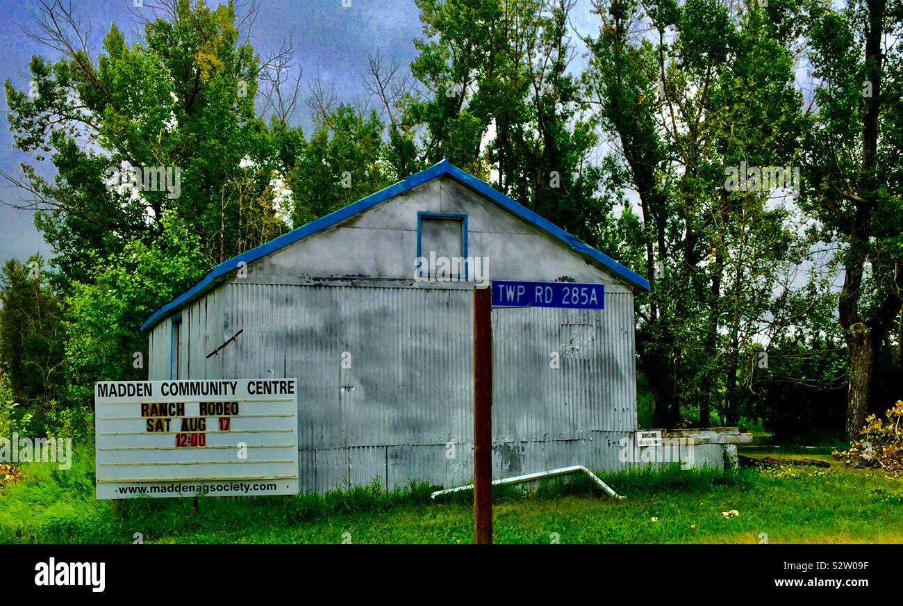 Main Street in Madden, Alberta, Canada, Community Hall Stock Photo - Alamy