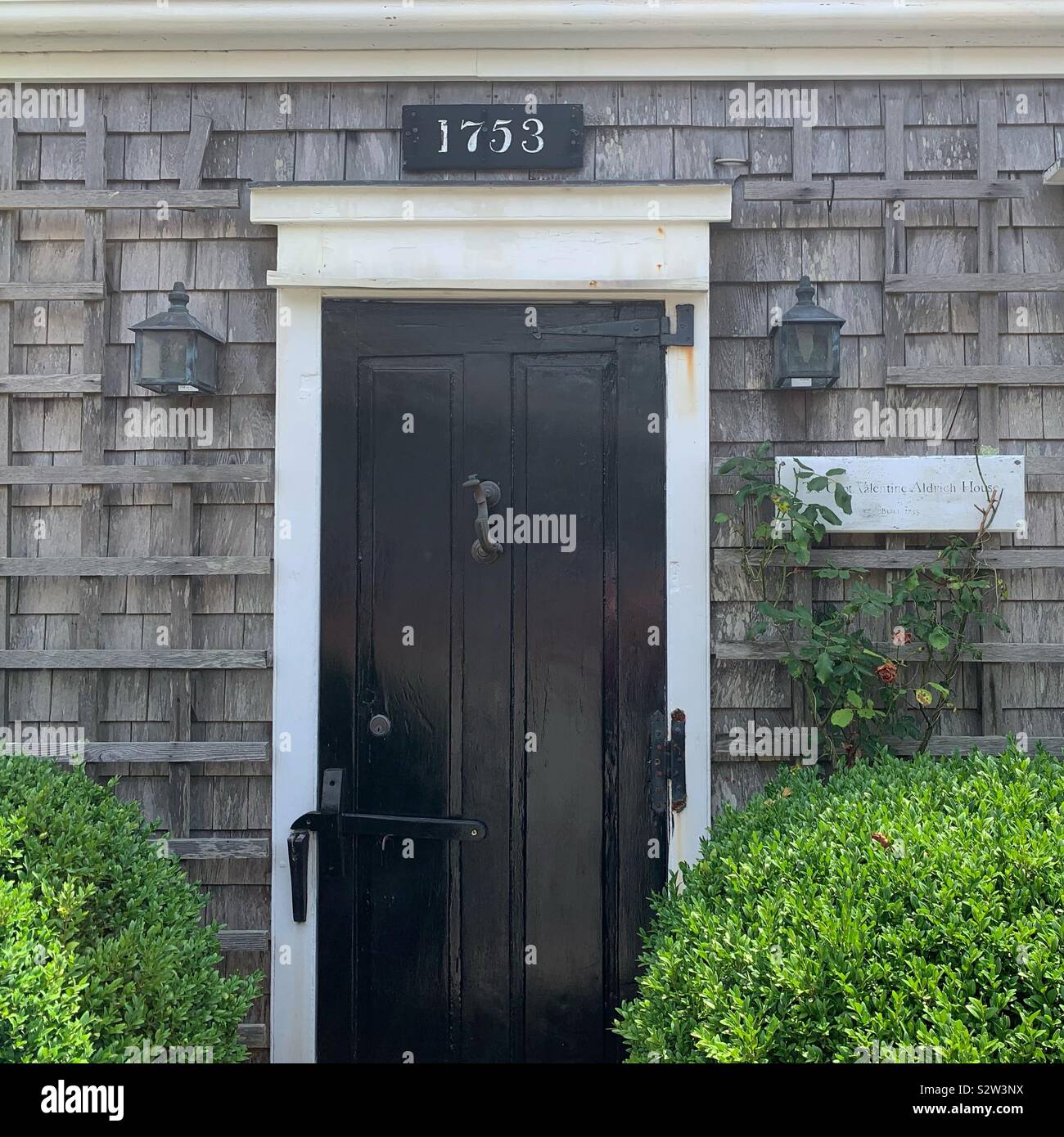 Front door of an old home in the town of Siasconset, Nantucket Island ...