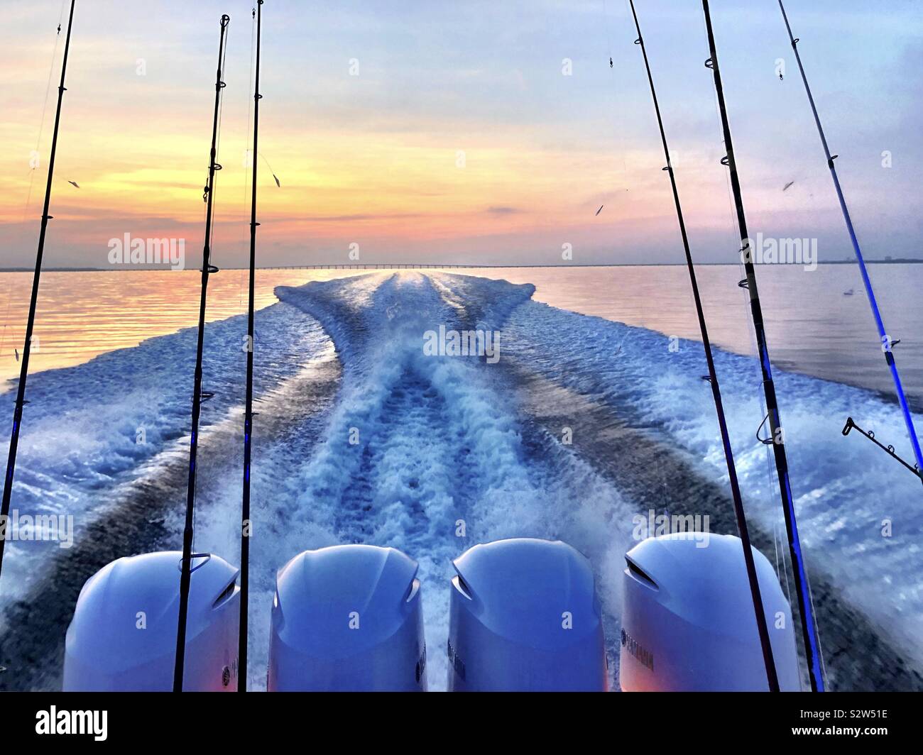 Early morning sunrise from the boat for day of fishing in the Gulf of ...
