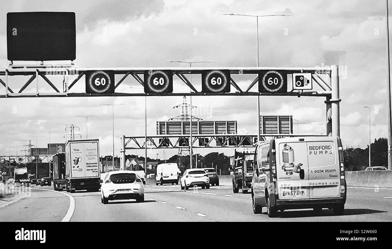 Traffic signs gantry Black and White Stock Photos & Images - Alamy