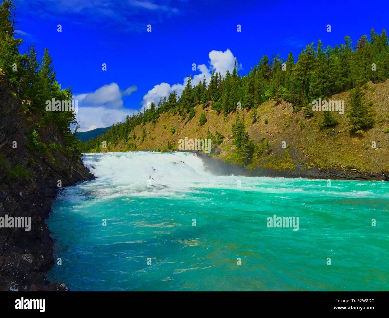 Elbow River and Elbow Falls, Banff National Park, Alberta, Canada Stock ...