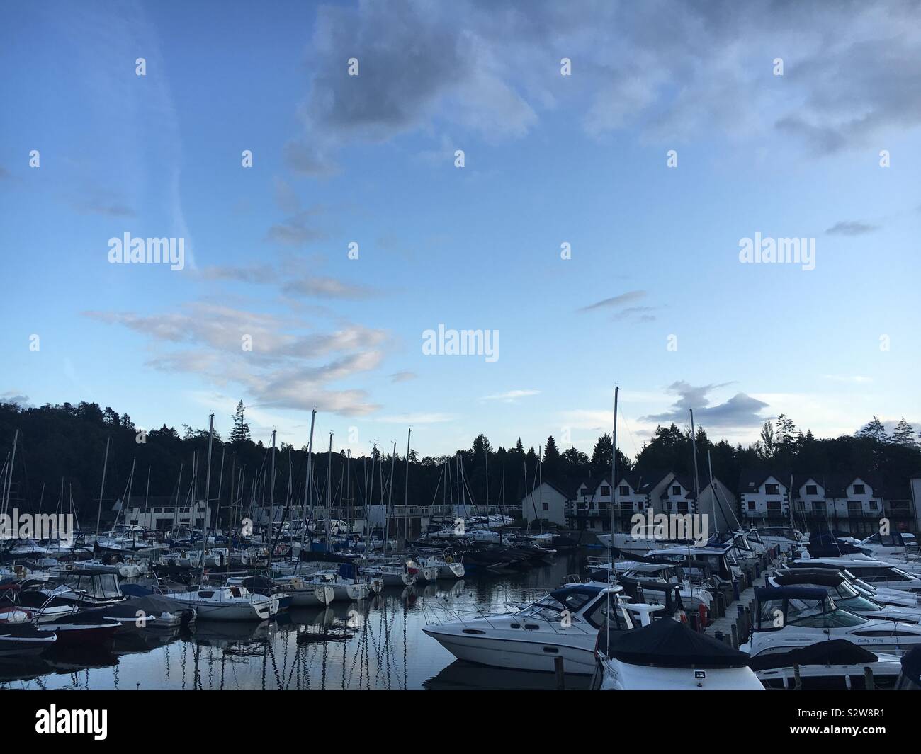 The view from a balcony over a Marina in Windermere Stock Photo - Alamy