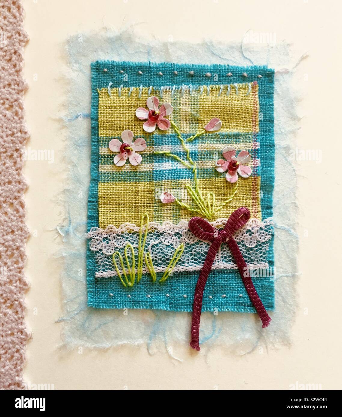 Original collage artwork using papers, fabric and gems Stock Photo - Alamy